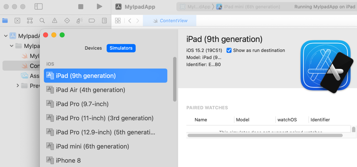 XcodeでiPadOSの設定とシミュレータ表示方法