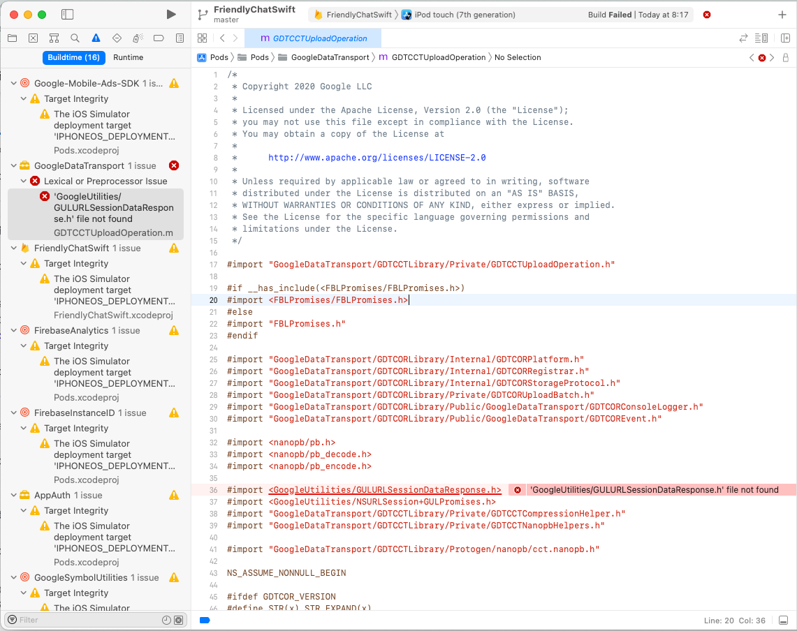CodelabのFirebase Swiftのサンプル課題でコンパイルエラー