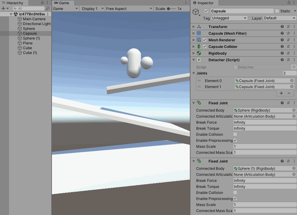 (Unity Oculus) オブジェクトが離れることで、FixedJointが外れる仕掛けを実装したいです