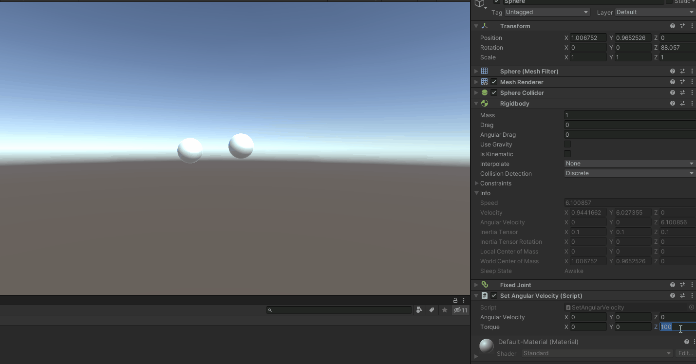 Fixed Jointで接続したRigidbodyの角速度が減少する