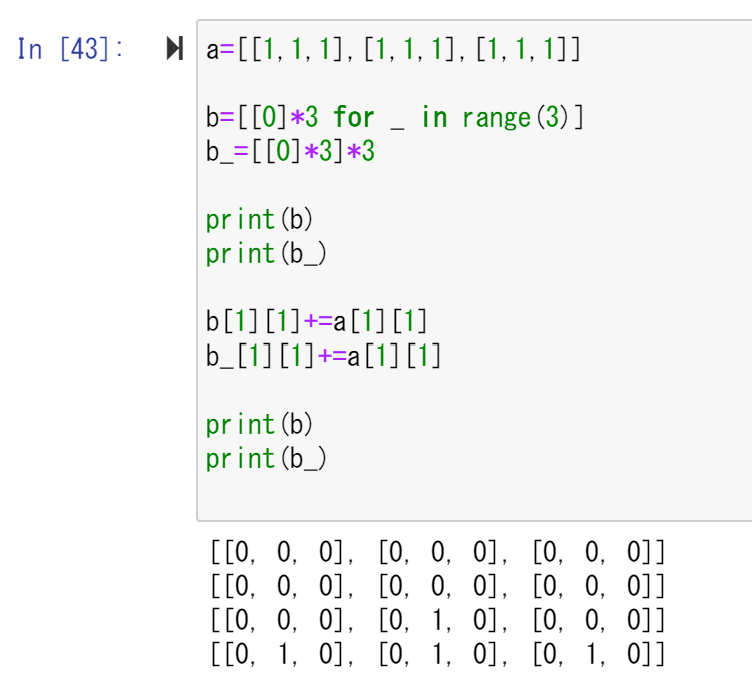 Python [[a]*x for _ in range(y)] [[a]*x]*y の違い