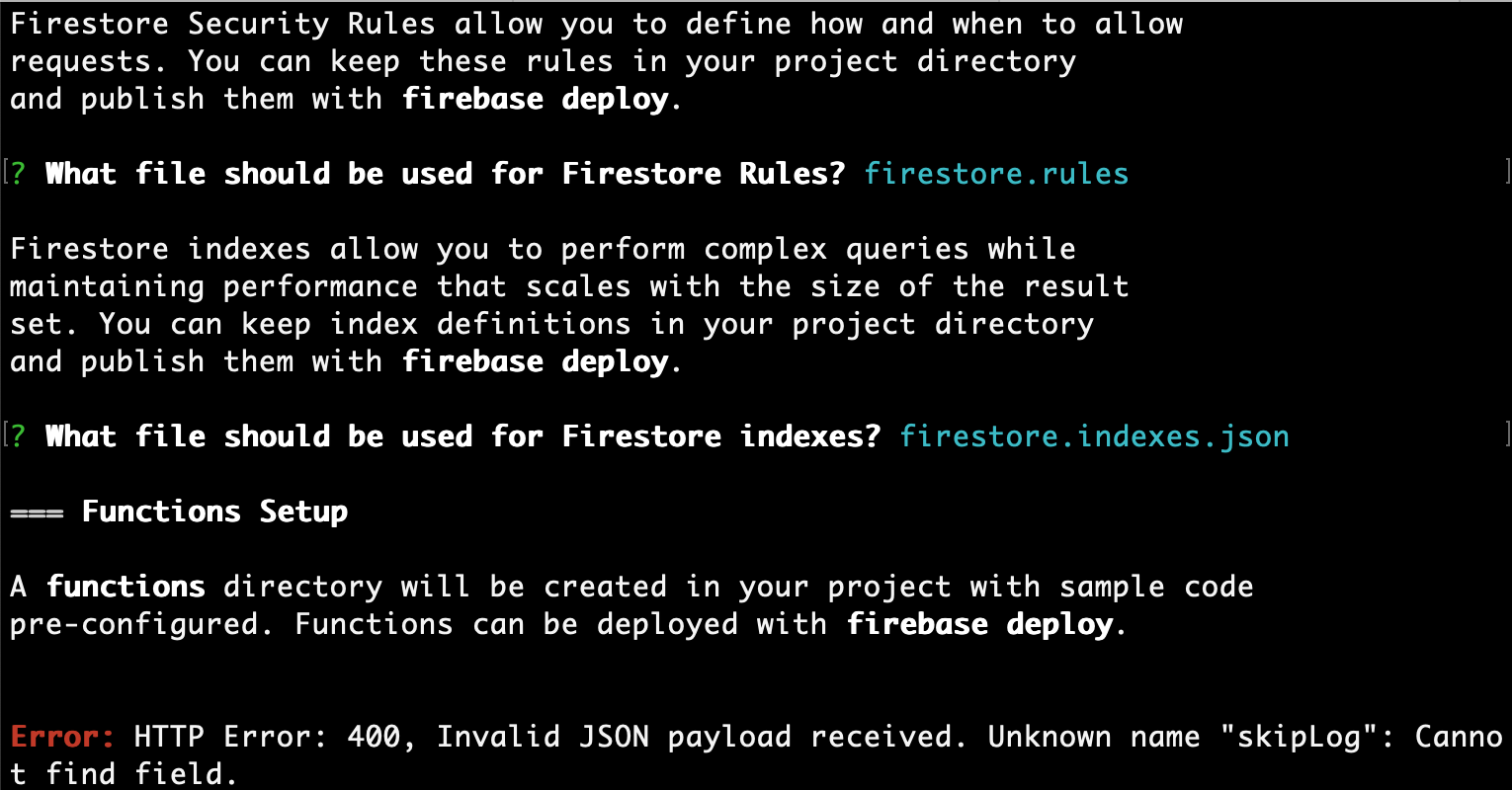 firebase init でerrorが出ます。