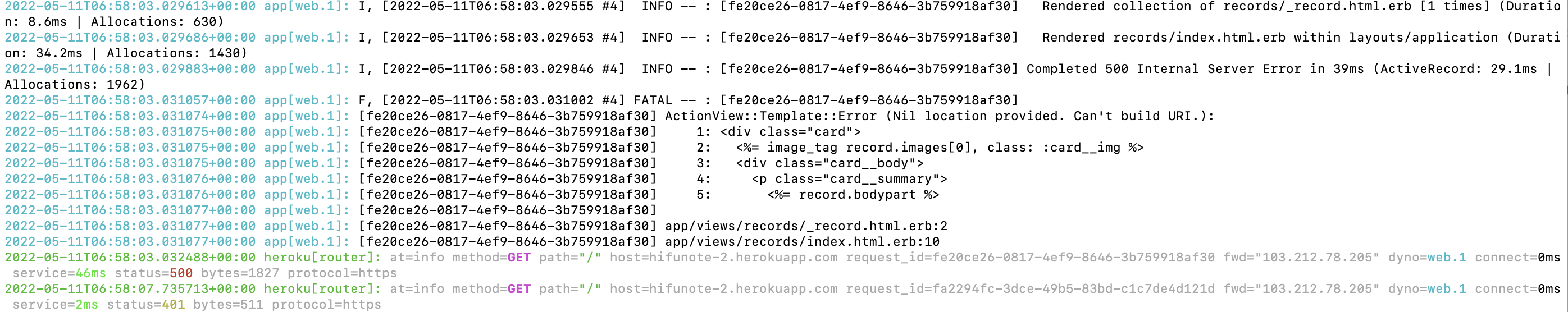 Herokuにプッシュしても「ActionView::Template::Error」になってします