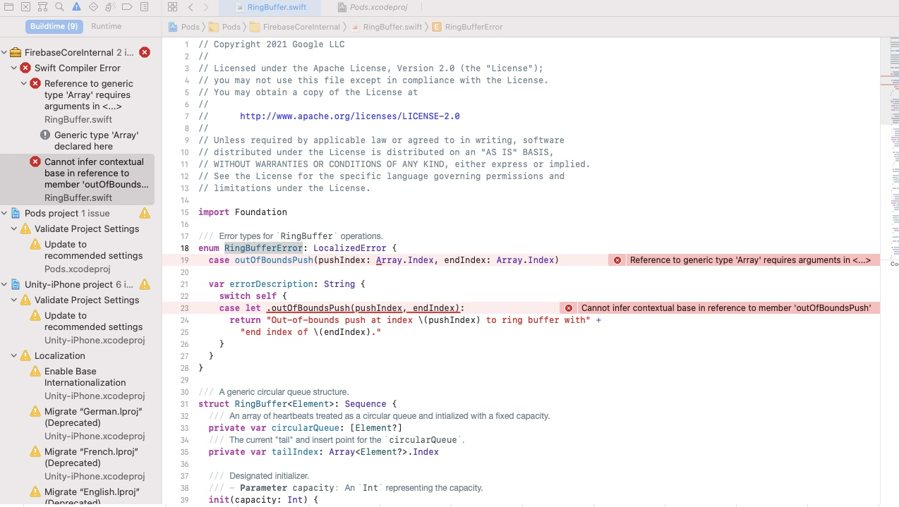 Unity製iOSアプリにFirebaseが組み込めない