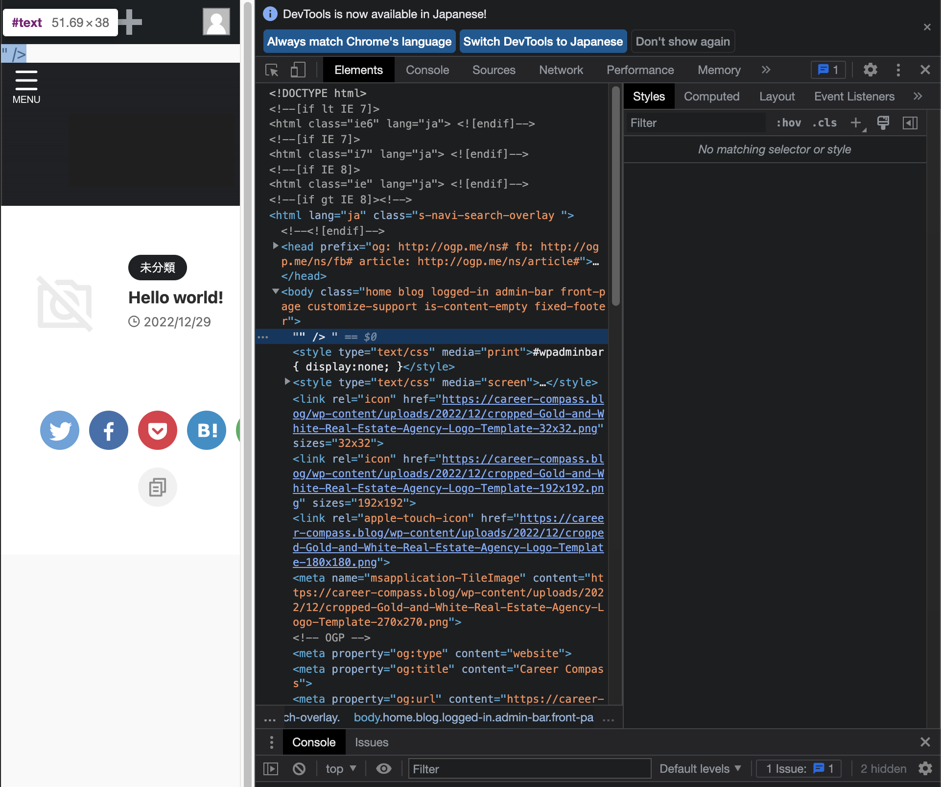 WordPressのヘッダーに意図しない文字が入力されいる件について | teratail