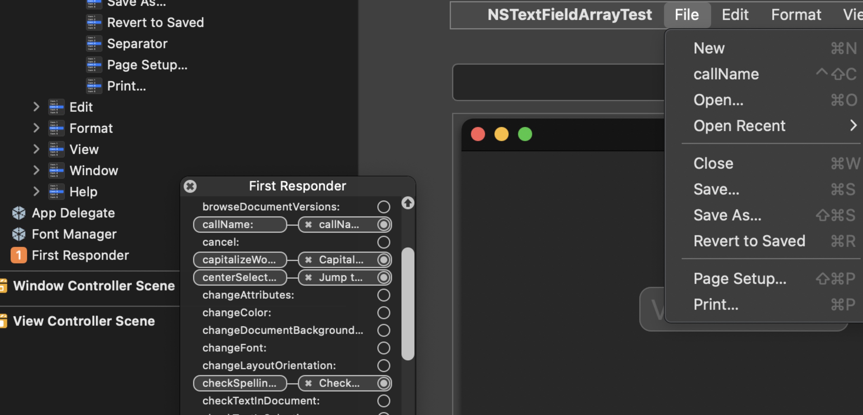 MacOSのアプリを作っています。コマンドを設定し、array [NSTextField]を呼び出すとカウントが0になってしまいます。