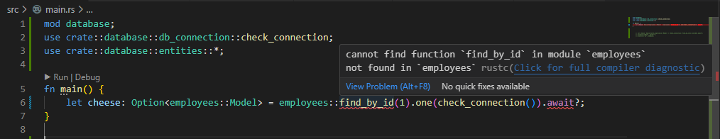 SeaOrmを使ったfind_by_idがコンパイルエラー | teratail